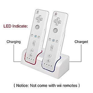 Kulannder Wii Remote Battery Charger(Free USB Wall Charger+Lengthened Cord) Dual Charging Station Dock with Two Rechargeable Capacity Increased Batteries for Wii/Wii U Game Remote Controller (White)