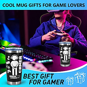 Icesip 20oz Gamer Tumbler - Stainless Steel Gaming Mug with Straw & Brush - Cool Game Controller Design - Birthday Gift for Men, Boys, Gamers