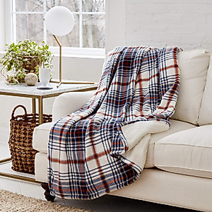 Eddie Bauer | Smart Heated Electric Throw Blanket - Reversible Sherpa - Wi-Fi Enabled - Compatible with Alexa, Google, iOS, Android - Plaid Blue