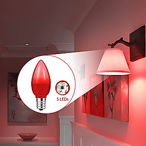 Flaspar C7 Red Night Light Bulb, E12 Candelabra Base Light Bulbs, C7 Colored Bulb 10W Equivalent Suitable for Halloween Night Lights, Decorative Lights and Christmas Strings, 6 Pack