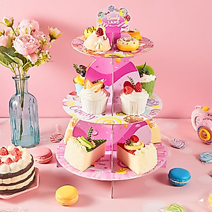 Zubebe 2 Pcs Candyland Party Decorations 3 Tier Cupcake Holder Candyland Decorations Pink Cupcake Stand Candyland Cardboard Cupcake Holder Candy Land Dessert Stand for Birthday Baby Shower Shop Party
