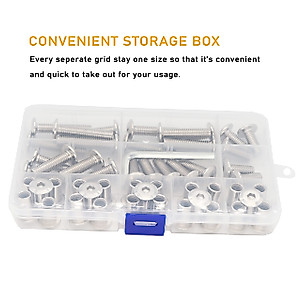 binifiMux 50pcs M8x20mm/25mm/30mm/35mm/40mm Rivet Countersunk Hex Socket Cap Bolts and Hex Head Barrel Nuts Assortment Kit for Furnitures Cribs Chairs, Nickel Plated