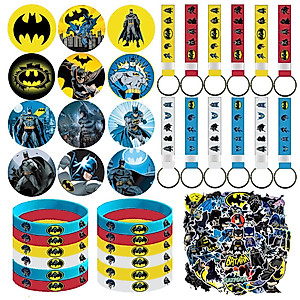 GOTOFUN Bat Party Supplies Decorations, 86 Pack Party Favors Set Include 12 Bracelets, 12 Button Pins, 12 Key Chains, 50 Stickers for bat Theme Party Gifts