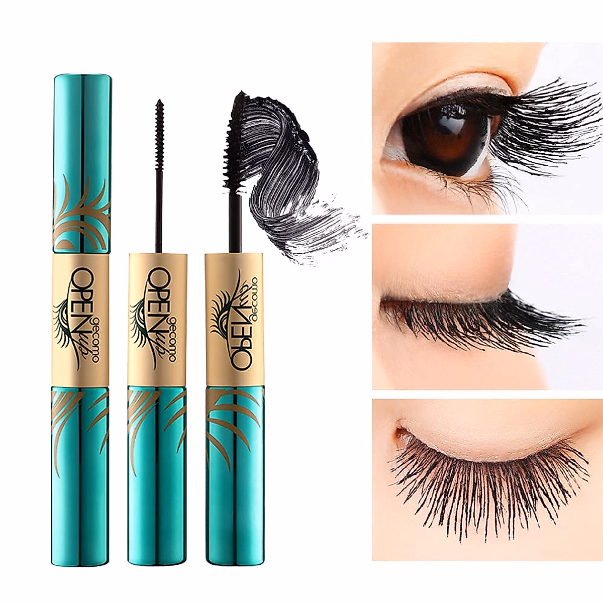 GECOMO Mascara Black Volume and Length with 2 in 1 Mascara Wand, 4D Silk Fiber Lash Mascara Waterproof, No Smudging, No Clumping, No Flaking, Thick & Black, Best Mascara for Women