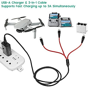 Charger for DJI Mini 3 Pro, Mavic 3, Air 2S, Avata Drone, 3-in-1 3A Fast Charging Cable USB C Cord with Adapter for DJI FPV Remote Controller Motion Controller Battery Accessories, 4ft