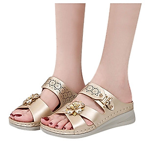 justHIGH Sandals for Women Summer Hollow Out Slip On Platform Sandal Wedge Shoes with Concealed Orthotic Arch Support