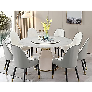 Leavader 9-Piece Dining Table Set - 59" Round Dining Table with Rotating Tray, 1 Faux Marble Dining Table & 8 PU Leather Chairs, Morden Round Stone Dining Table Set for Kitchen, Resterant