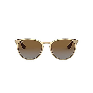 Ray-Ban RB3539 Erika Metal Round Sunglasses, Matte Gold/Polarized Grey Gradient Brown, 54 mm