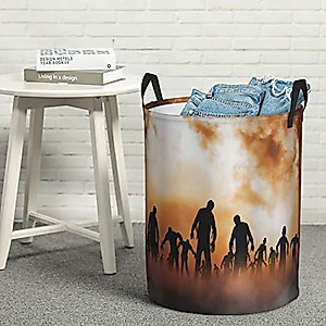 Laundry Basket,Zombies Dead Men Walking Body In The Doom Mist At Night Sky Haunted Theme,Large Canvas Fabric Lightweight Storage Basket/Toy Organizer/Dirty Clothes Collapsible Waterproof For College Dorms-Large
