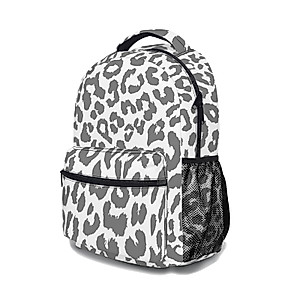 Nerxy Snow Leopard Backpack for School - Cheetah Spots School Backpack White White Grey Animal Skin School Bag Laptop Book Bag Fits 14 Inch Laptop Rucksack Daypack