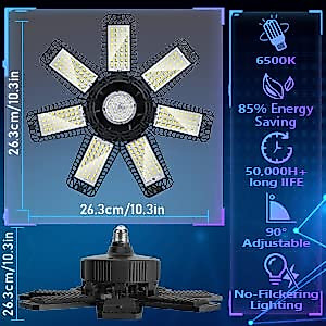 YIVANNUO 10 Pack LED Garage Lights, 200W Super Bright LED Shop Light with 7 +1 Adjustable Panels 20000LM 6500K Deformable Garage Lights Ceiling LED for Garage, Basement, Supermarket