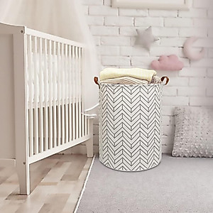 CLOCOR Large Round Storage Bin,Collapsible Storage Baskets, Dirty Laundry Hamper Baskets for Baby Boys and Girls, Office, Bedroom, Toys Nursery Kids Clothes Gift Basket (Grey geometry)