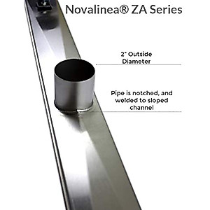 Novalinea - 54 Inch Linear Shower Drain with Tile Insert Grate, Includes Hair Strainer and Leveling Feet, 2 Inch Center Outlet, 304 Stainless Steel