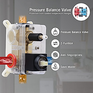 Qomolangma 10 inch Rain Shower System, Black Shower Faucet Set with Pressure Balance Valve, Wall Mounted 2-Functions Bathroom Shower Systems with Rain Shower and Handheld Spray Shower Trim Included