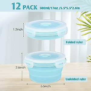 Tanlade 12 Pack Collapsible Bowls with Lids 17oz Collapsible Food Storage Containers Round Lunch Containers Silicone Collapsible Bowls for Camping RV Kitchen Microwave Dishwasher (Pink, Blue)