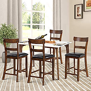 COSTWAY Barstools Set of 4, 25.5-Inch Counter Height Chair with Backrest, Foam-padded Cushion, Rubber Wood Legs, Wooden Vintage Dining Chair for Bistro, Living Room, Kitchen, Brown and Black