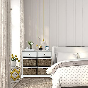 Babion Storage Cabinet with Baskets, Storage Organizer with 2 Drawers and 4 Wicker Baskets, Wicker Dresser with Wooden Tabletop, White Wicker Basket Storage Chest for Closet, Bedroom, Dorm