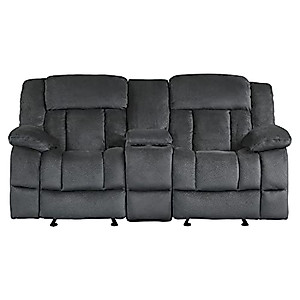 Lexicon Caspian Fabric Double Glider Reclining Love Seat with Center Console, Charcoal