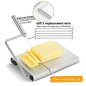 NatureMan Cheese Slicer With Wire,Stainless Steel Cheese Slicer,With 5 Replacement Wires Cheese Cutter With Wire Accurate Size Scale For Cutting Soft Cheese Butter