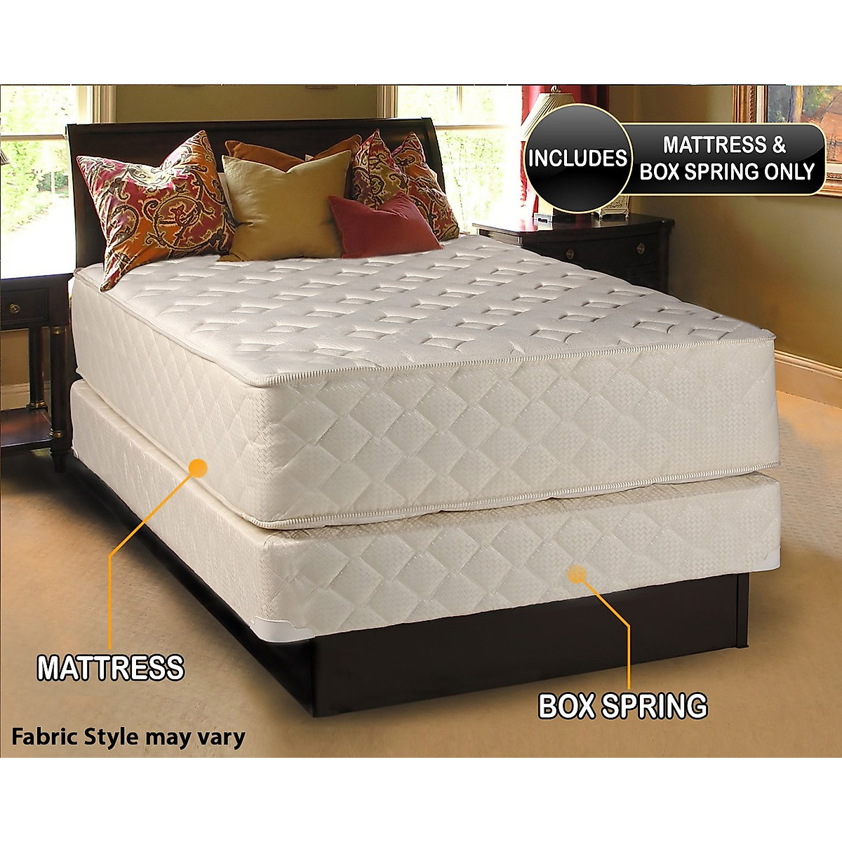 Dream Solutions USA Highlight Luxury Firm 54" Wx75 Lx14 H Full Mattress & Low 5" Height Box Spring Set Fully Assembled - Spinal Back Support, Innerspring Coils, Longlasting Comfort