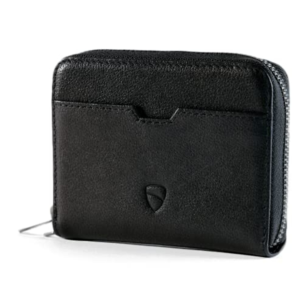 Vaultskin Minimalist Leather Zipper Wallet. Small RFID-Blocking Multi-Card Holder with Coin Compartment (Black) MAYFAIR