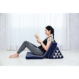 Leewadee - Comfortable Japanese Floor Mattress - Thai Floor Bed with Triangle Cushion - Futon Mattress - Thai Massage Mat, 67 x 21 inches, Blue White, Kapok Filling