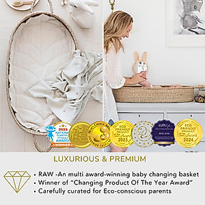 BEBE BASK Premium Baby Changing Basket - Artisan-Crafted Seagrass With Extra High Sides - Changing Basket for Baby Dresser - All Accessories Included - Complete Set for Nursery (Natural)