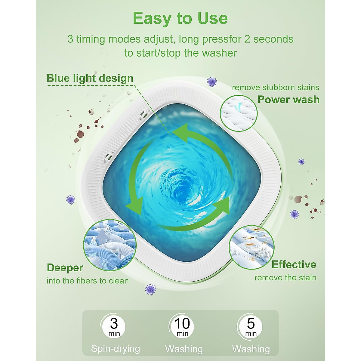 Portable Washing Machine, Mini Washer 13L Upgraded Capacity with 3 Modes Deep Cleaning for Underwear, Shirt, Baby Clothes, Small Items.Foldable Mini Laundry Washer for Apartments,Camping,Travel(Green)