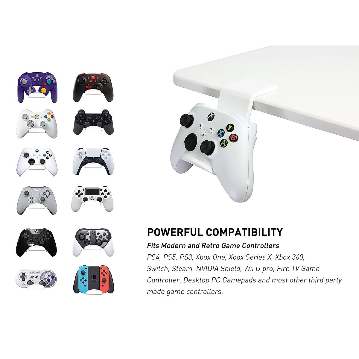 OAPRIRE Under Desk & Desktop Controller Holder Gaming Accessories (2 Pack) for Xbox ONE PS4 PS5 Switch, Universal Controller Stand with Clips (White)