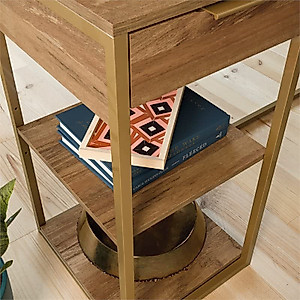 Sauder International Lux Engineered Wood L-Shaped Desk in Sindoori Mango