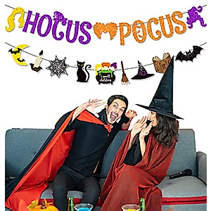 PTFNY Glittery Hocus Pocus Banner Hocus Pocus Halloween Decorations Halloween Witches Party Banner for Hocus Pocus Halloween Party Decorations Supplies