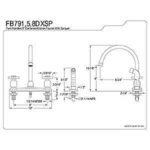 Kingston Brass FB798DXSP Concord Center Set Kitchen Faucet, 8-3/4" in Spout Reach, Brushed Nickel