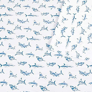 Kids Rule 4-Piece Shark Sketch Sheet Set for Boys & Kids - 1 Full Flat Sheet, 1 Full Fitted Sheet & 2 Queen Pillowcases, Soft Brushed Microfiber Polyester Bed Sheet, Smooth & Durable