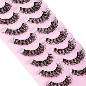 Natural lashes mink cat eye fluffy false lashes D curl Russian strip lashes extension clear band wispy curly fake eyelashes pack 8 pairs