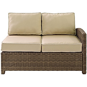 Crosley Furniture Bradenton Outdoor Sectional Right Side Loveseat, 2-Person Wicker Patio Couch for Deck, Brown with Sand Cushions