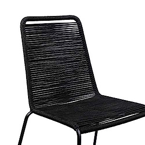 Armen Living Shasta Modern Outdoor Patio Metal and Rope Stackable Accent Dining Chair, Set of 2, Black