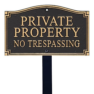 SmartSign “Private Property, No Trespassing” GardenBoss Statement Plaque | 5.75" x 9.5" Aluminum Plaque with 18" Black Lawn Stake