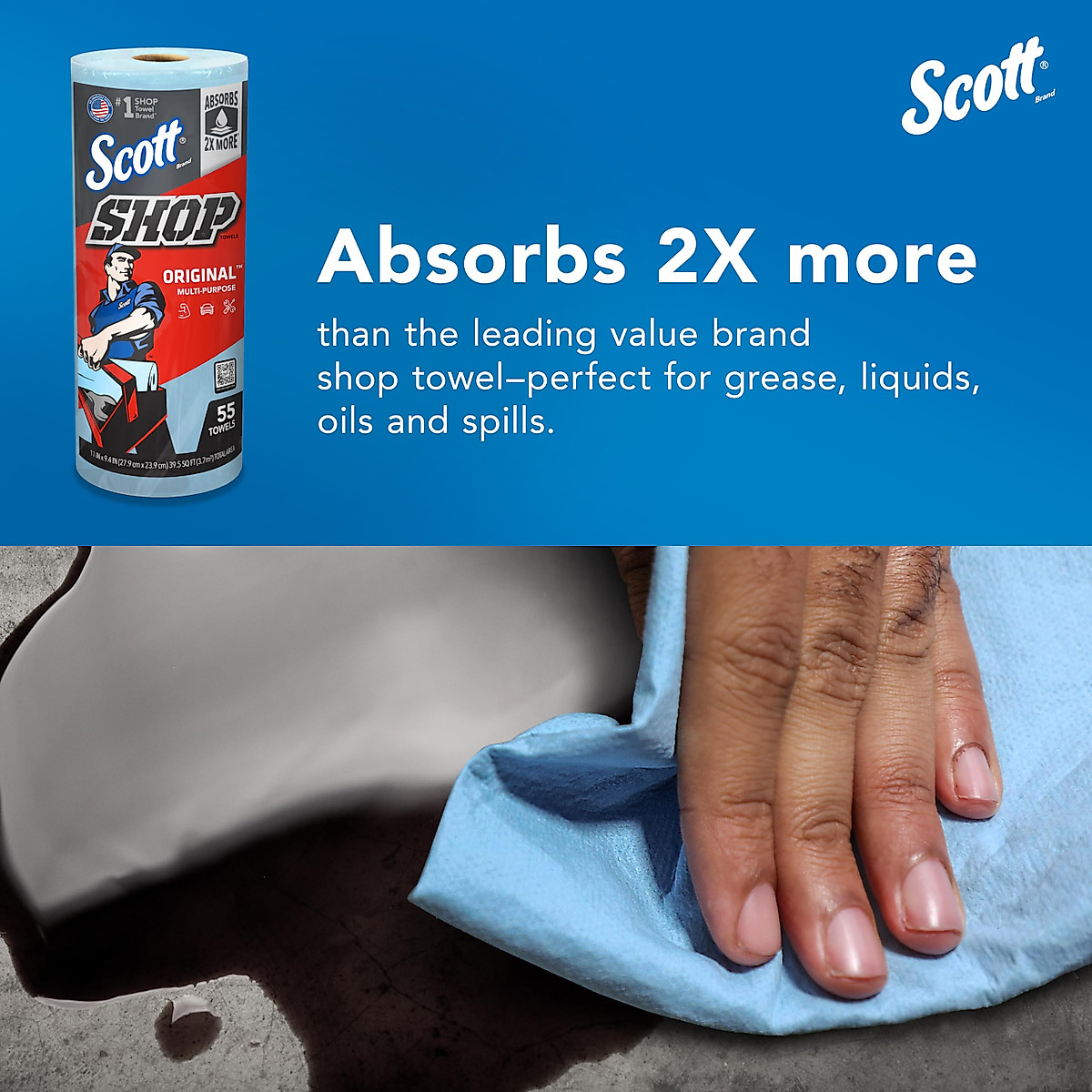 Scott Shop Towels Original (75147), Blue, 55 Sheets/Standard Roll, 12 Rolls/Case, 660 Towels/Case