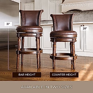 Maven Lane Pullman High-Back Kitchen Swivel Bar Stool, Dark Walnut, Bar Height
