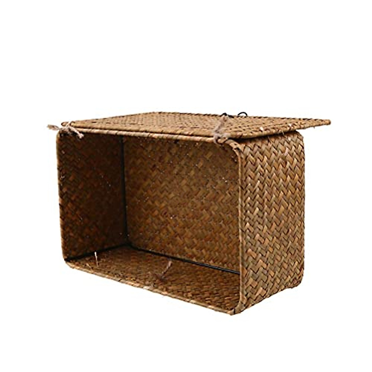 Handwoven Rattan Storage Basket,3pcs seagrass storage baskets Straw Seaweed Basket with Lid for Makeup, Clothes and Home hyacinth baskets Items woven seagrass basket