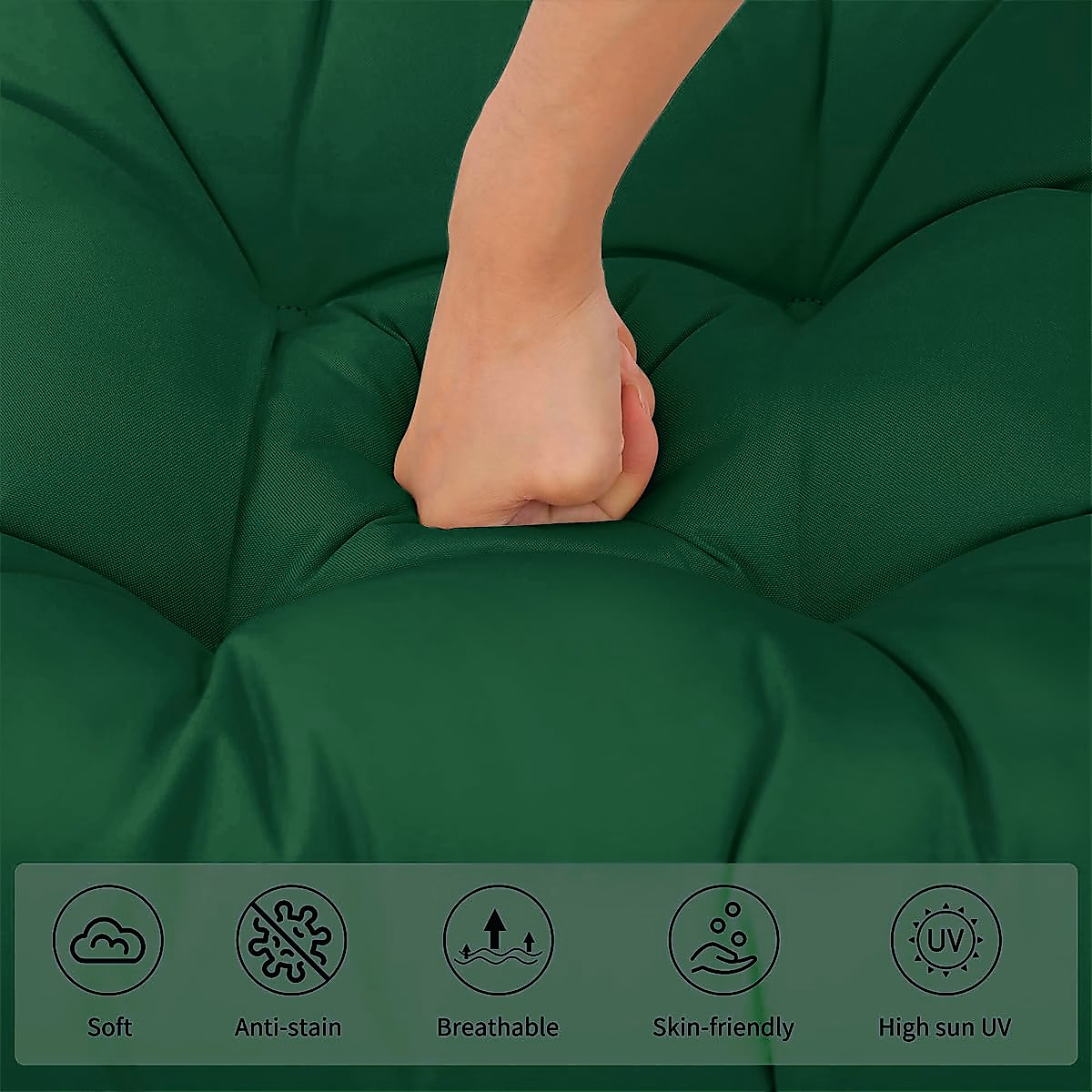 EAIMi Outdoor Chair Cushions - Waterproof Tufted Seat Cushions for Patio Furniture Set of 2 - U Shaped Memory Foam Overstuffed Patio Cushions for Wicker Chair with Round Corner 19"x19"x5" Frost Green