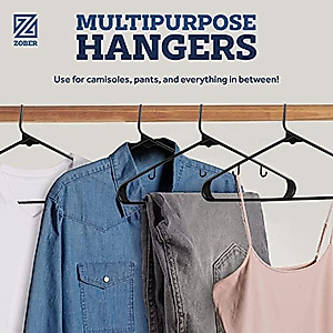 Zober Plastic Hangers 50 Pack - Heavy Duty Black Plastic Hangers - Space Saving Clothes Hangers for Coats, Pants & for Everyday Use - Clothing Hangers with Hooks