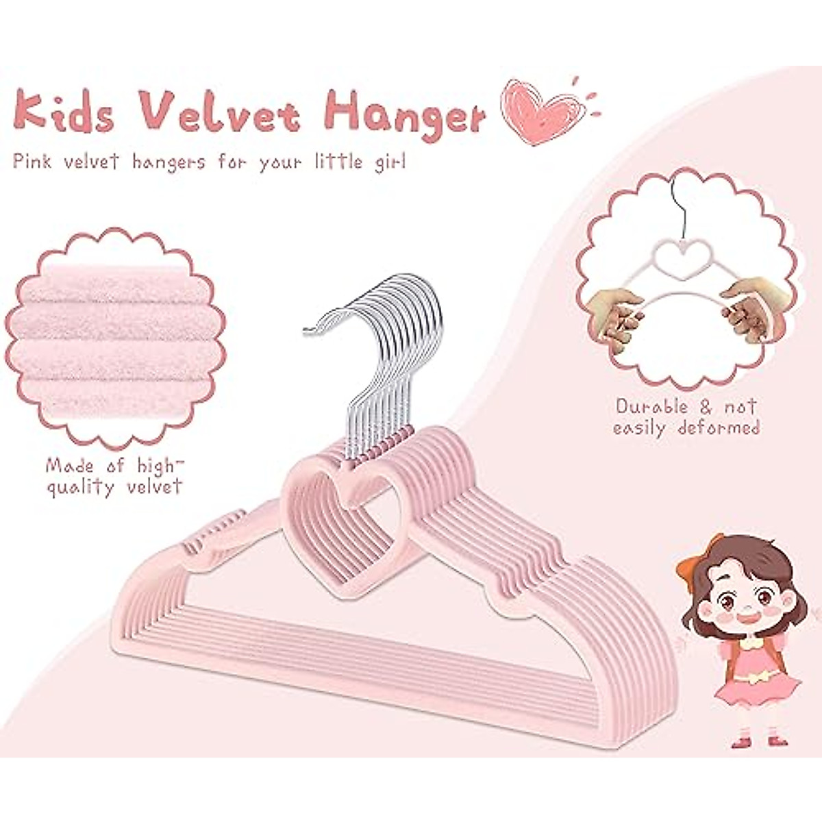 GOSCHE Kids Velvet Hangers (12.8 Inch - 50 Pack), Non-Slip Baby Clothes Hangers for Closet, Ultra Slim Space Saving Childrens Hangers, 360Degree Swivel-Hook, Infant/Toddler Hangers