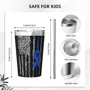 12oz Tumbler Colon Cancer Awareness America Flag Stainless Steel Cup With Straw And Lid Spill Proof Bulk Double Wall Vacuum Reusable Water Tumblers For Cold Hot Drink