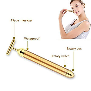 DANGSHAN Beauty Bar 24k Golden Pulse Facial Massager, T-Shape Electric Sign Face Massage Tools for Sensitive Skin Face Pull Tight Firming Lift