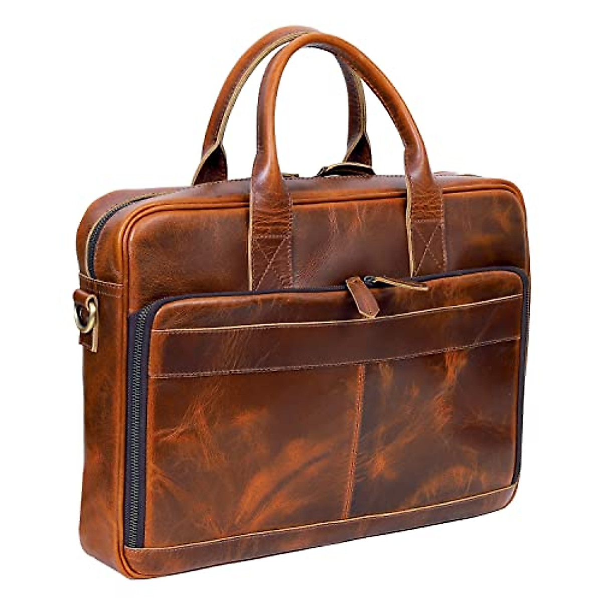 17 Inch Vintage Handmade Leather Travel Messenger Office Crossbody Bag Laptop Briefcase Computer College Satchel Bag (Tan Brown)