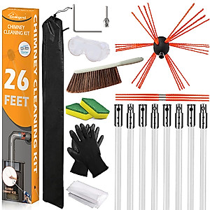 Sealegend 26 Feet Chimney Sweep Kit Chimney Brush Chimney Cleaning Kit and Rotary Chimney Cleaning System Fireplace Brush Tool with 8 Nylon Flexible Rods (26FT)