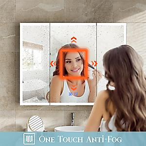 LALAHOO Lighted Medicine Cabinet with Mirror 31.50 X 24 Large 3 Doors Medicine Cabinets for Bathroom with Lights, Surface Mount Medicine Cabinet with Shelves, Storage Organizer, Defog,Dimmer