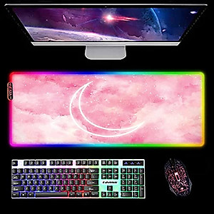 Mouse Pads LED RGB Large Pink Cloud Mousepads XXL Desk Gaming Mouse Mat Smooth Surface Computer Mat Overlock Edge Keyboard Pad 30X80Cm/L