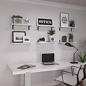 WOPITUES Floating Shelves Set of 6, Wood Floating Wall Shelves for Wall Decor, Bathroom Shelves, Book Shelves for Living Room-Modern White